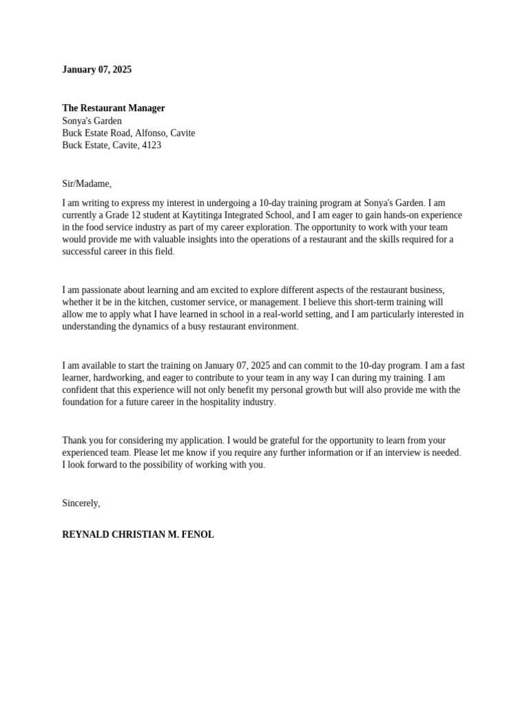 Sample-Application-Letter - TVL-12 Christian | PDF