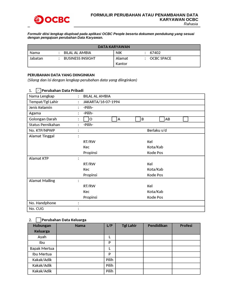[Final] 20231114 Form Perubahan Atau Penambahan Data Karyawan 1 | PDF