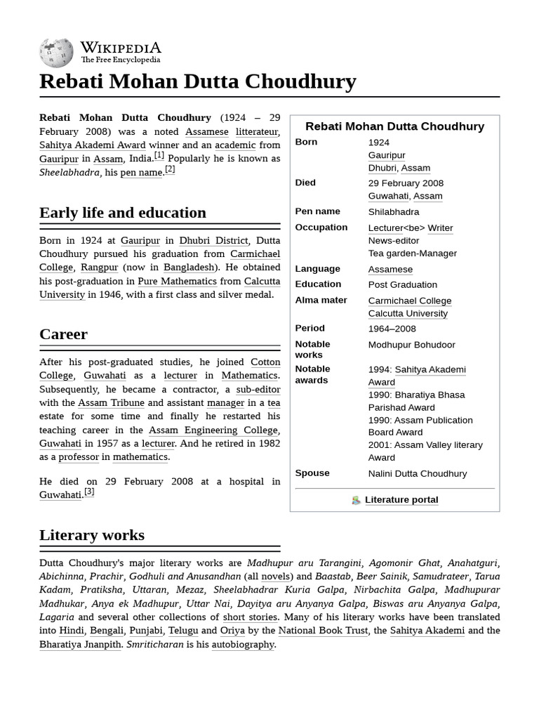 Rebati_Mohan_Dutta_Choudhury | PDF | Indian Literature