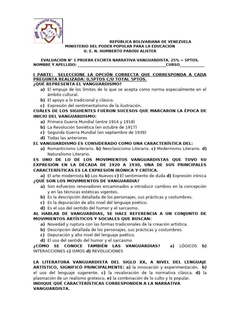 5to Año Vanguardia Ismos 1era Evaluacion | PDF | Vanguardia | Surrealismo