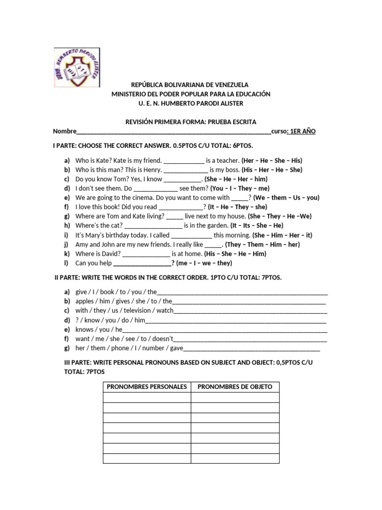 Primera Forma de Revision Ingles | PDF | Language Mechanics ...