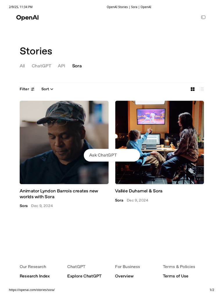 OpenAI Stories - Sora - OpenAI | PDF
