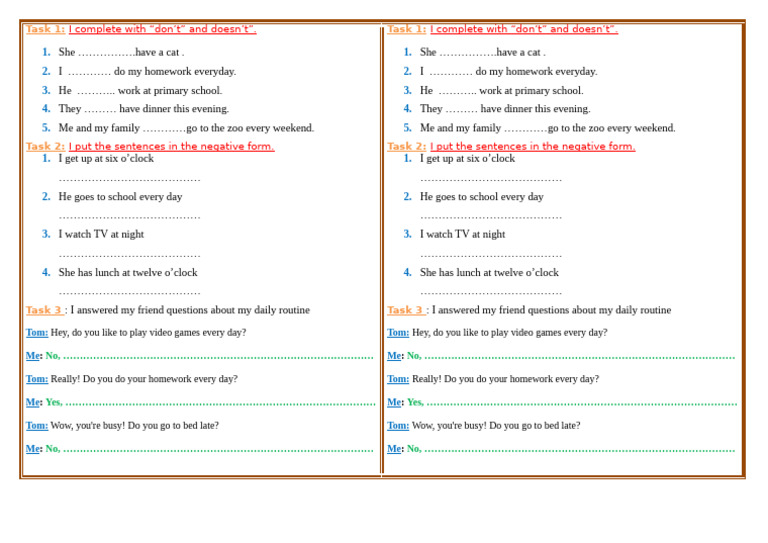 L6 I Practise 2 Present Neg and Inter Worksheet | PDF