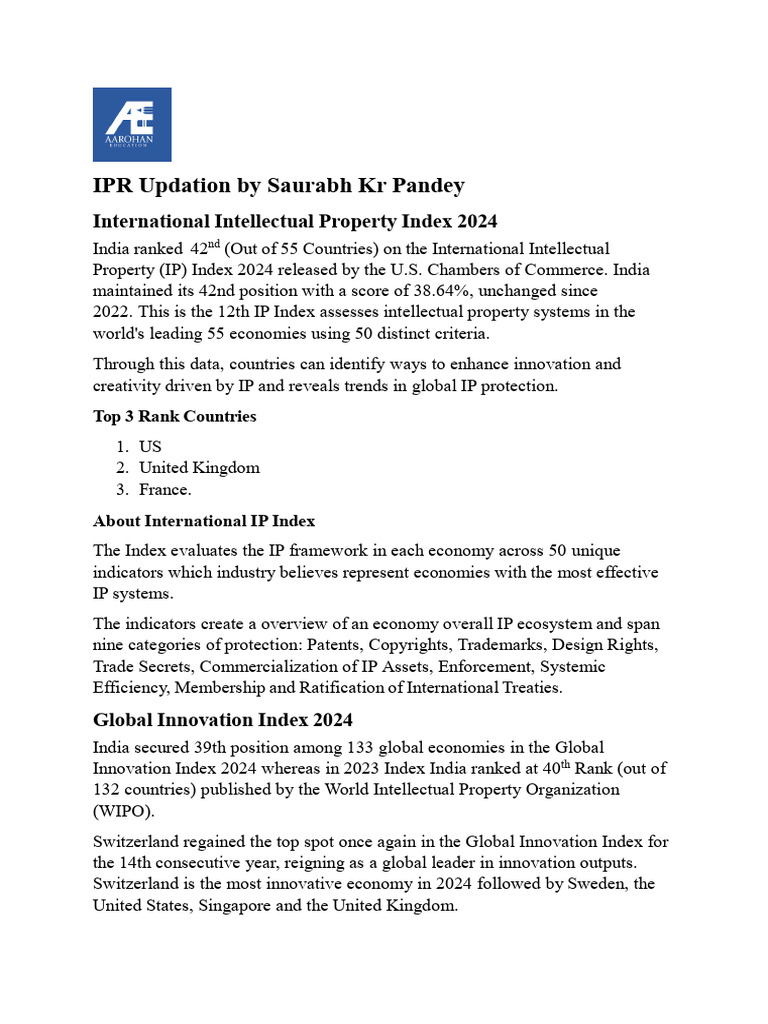 India’s IPR Ranking and ODOP Initiative | PDF | Intellectual Property ...