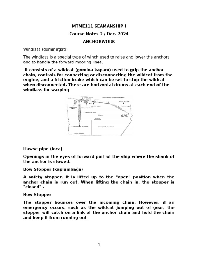 Seamanship Course Note 2 2024 GÜZ | PDF | Anchor | Watercraft