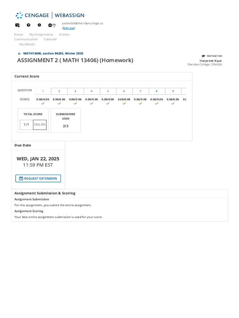 ASSIGNMENT 2 ( MATH 13406) - MATH13406, section 94205, Winter 2025 _ WebAssign | PDF | Classical ...