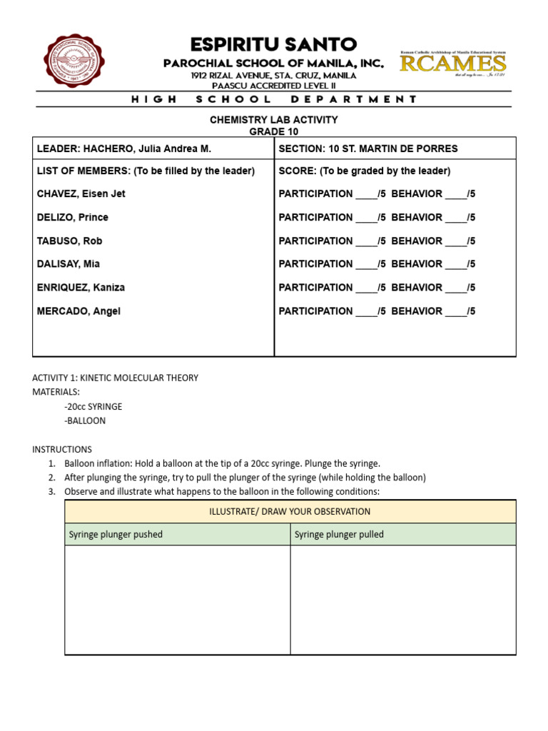 Gas Law Experiment | PDF | Syringe | Gases