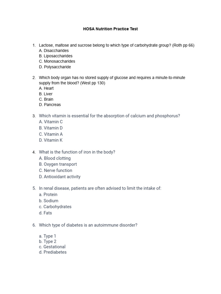 Nutrition Practice Test | PDF