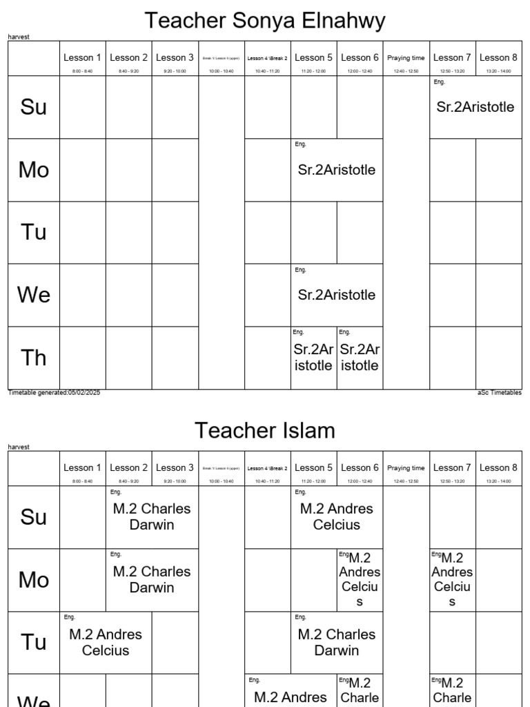 Teachers Timetables | PDF | Bodies Of The Solar System | Physical Sciences