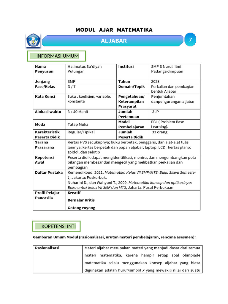 Modul ALJABAR 3 | PDF