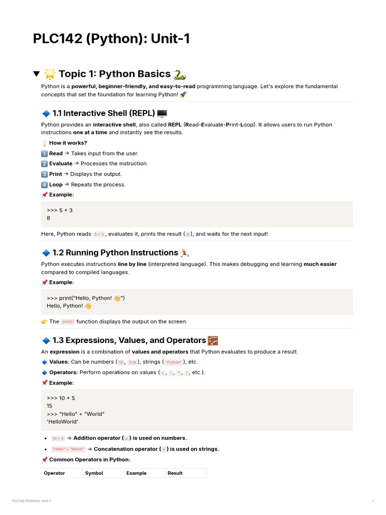 PLC142 (Python) Unit-1 | PDF | Data Type | Control Flow