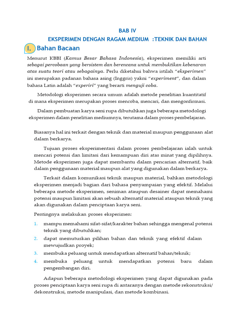 Bahan Bacaan: Bab Iv Eksperimen Dengan Ragam Medium:Teknik Dan Bahan | PDF