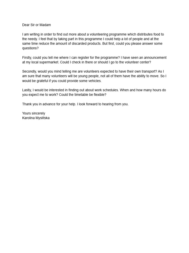 Letter For Volunteer Organizers (Food Distribution) | PDF