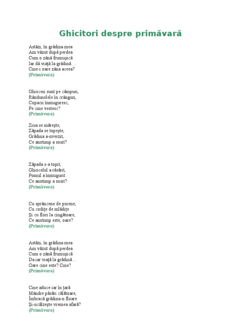 Ghicitori Despre Primăvară | PDF