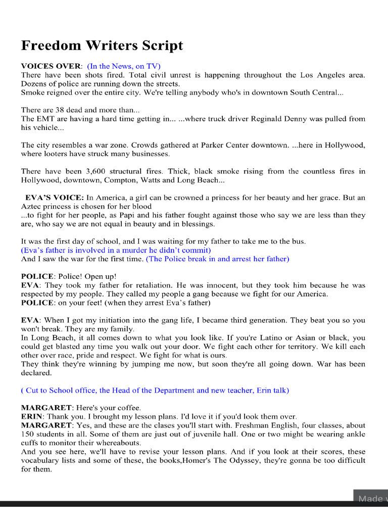 Freedom Writers Script | PDF