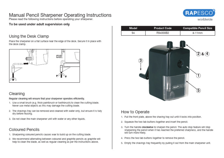 94 Pencil Sharpener Instructions | PDF | Pencil | Graphite