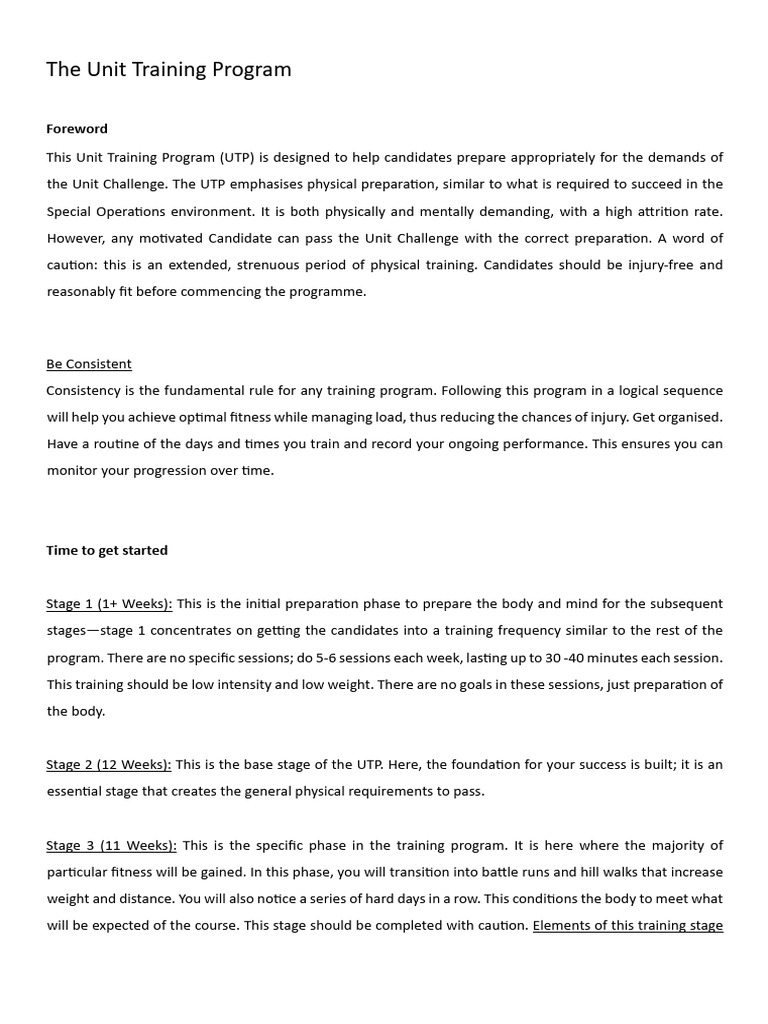 Unit Training Program for Challenge Prep | PDF | Physical Fitness ...