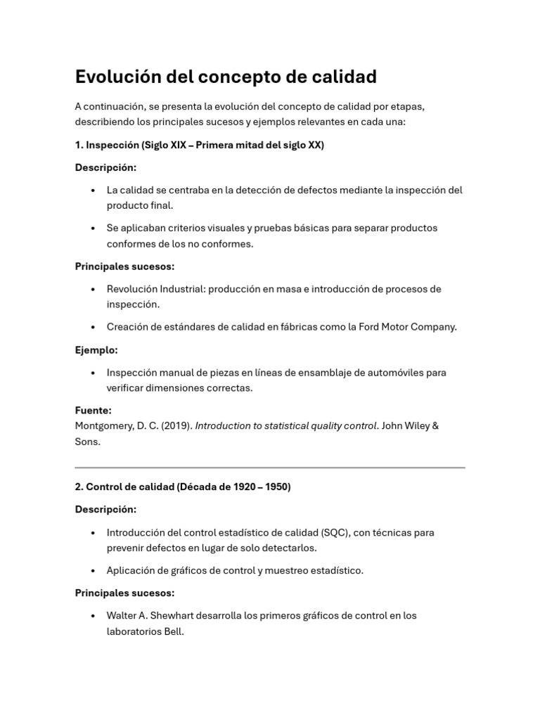 Evolución del concepto de calidad | PDF | Calidad (comercial) | Lean ...
