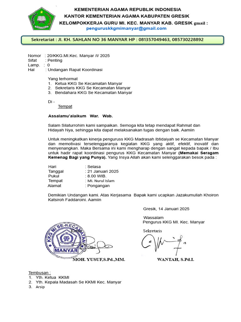 Undangan Rapat KKG Manyar 2025 | PDF