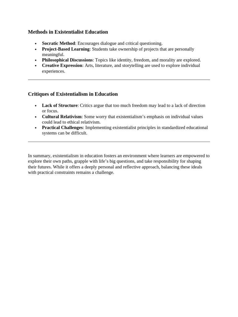 Methods in Existentialist Education | PDF
