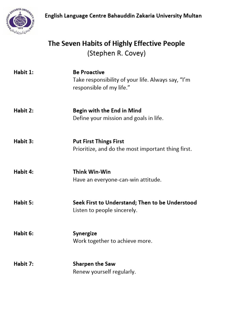 7 Habits of Highly Effective People | PDF