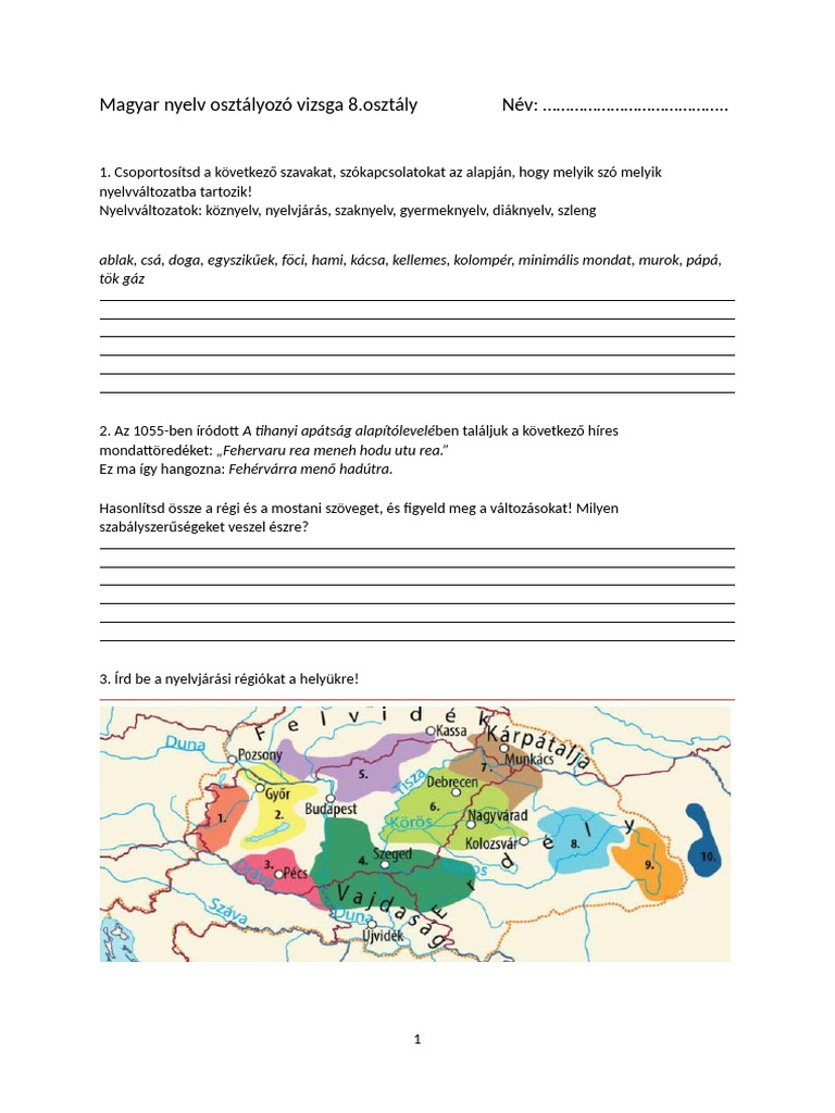 Magyar Nyelv Osztályozó Vizsga 8 24 | PDF