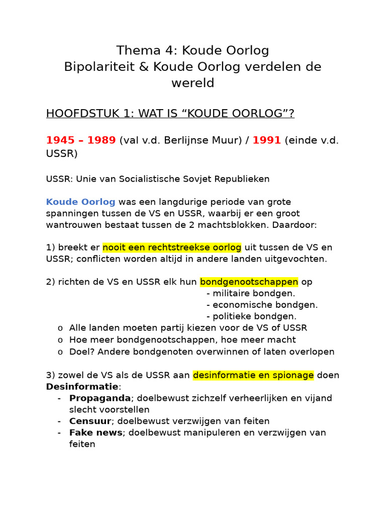 Thema 4 Koude Oorlog | PDF