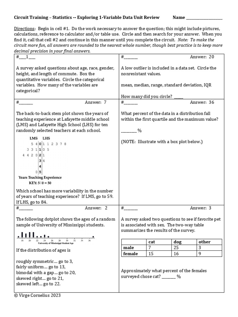 AP Stats: 1-Variable Data Review | PDF | Mean | Descriptive Statistics