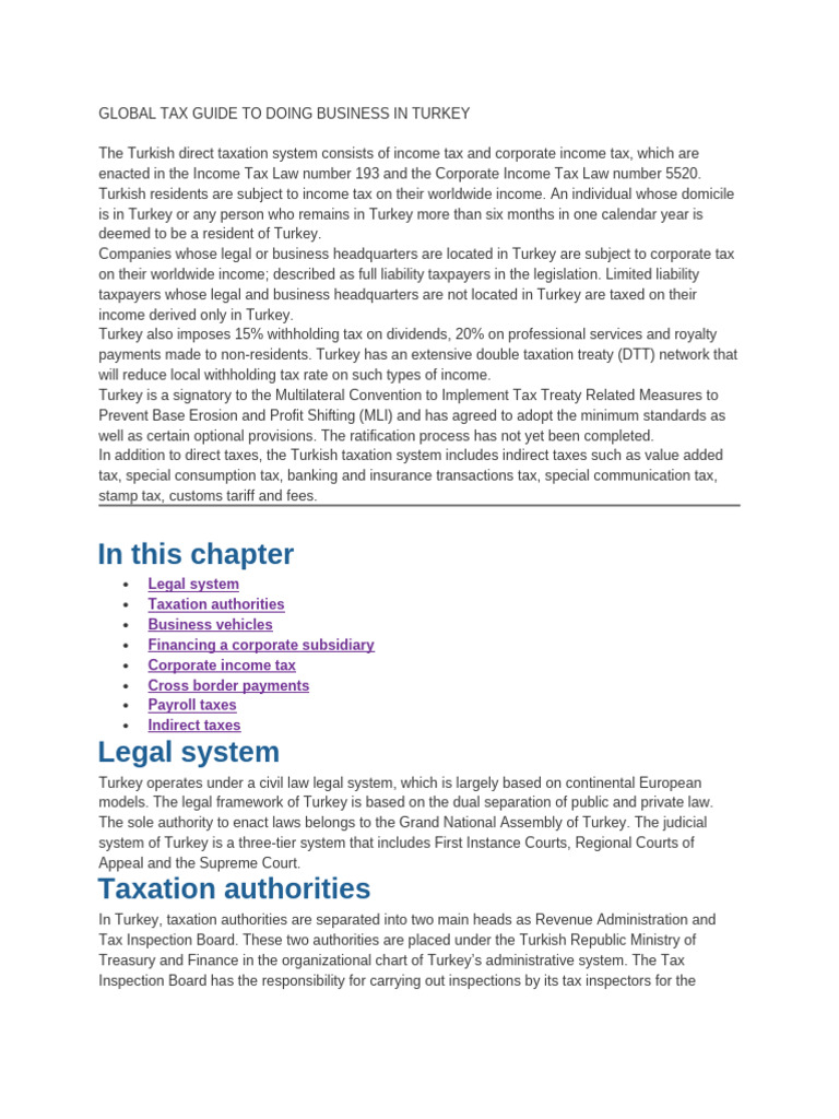 Turkey Business Taxation Guide | PDF | Corporate Tax In The United ...