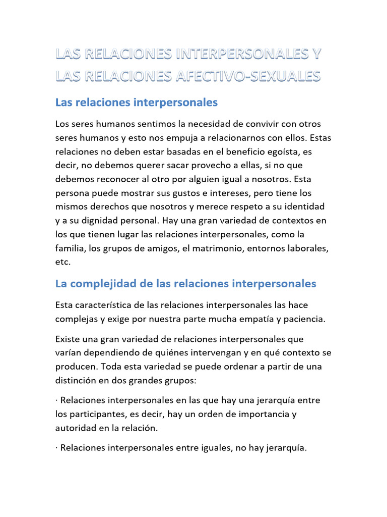 Relaciones Interpersonales y Afectivas | PDF | Amistad | Relaciones ...