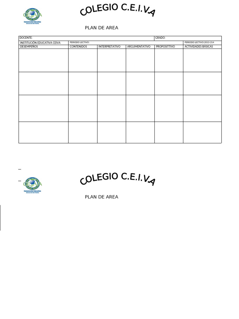 Formato Plan De Area 2014 Pdf