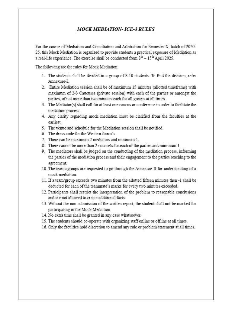 Rules Mock Mediation ICE-3 | PDF | Mediation | Justice