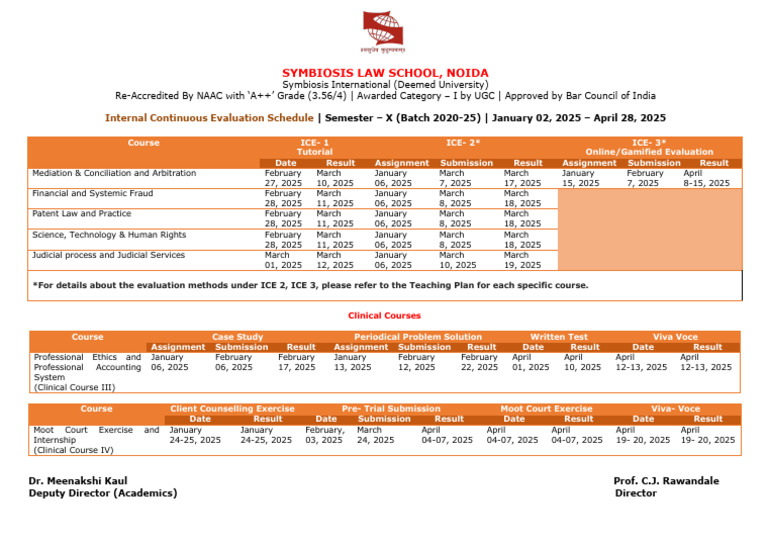 Symbiosis Law School ICE Schedule 2025 | PDF
