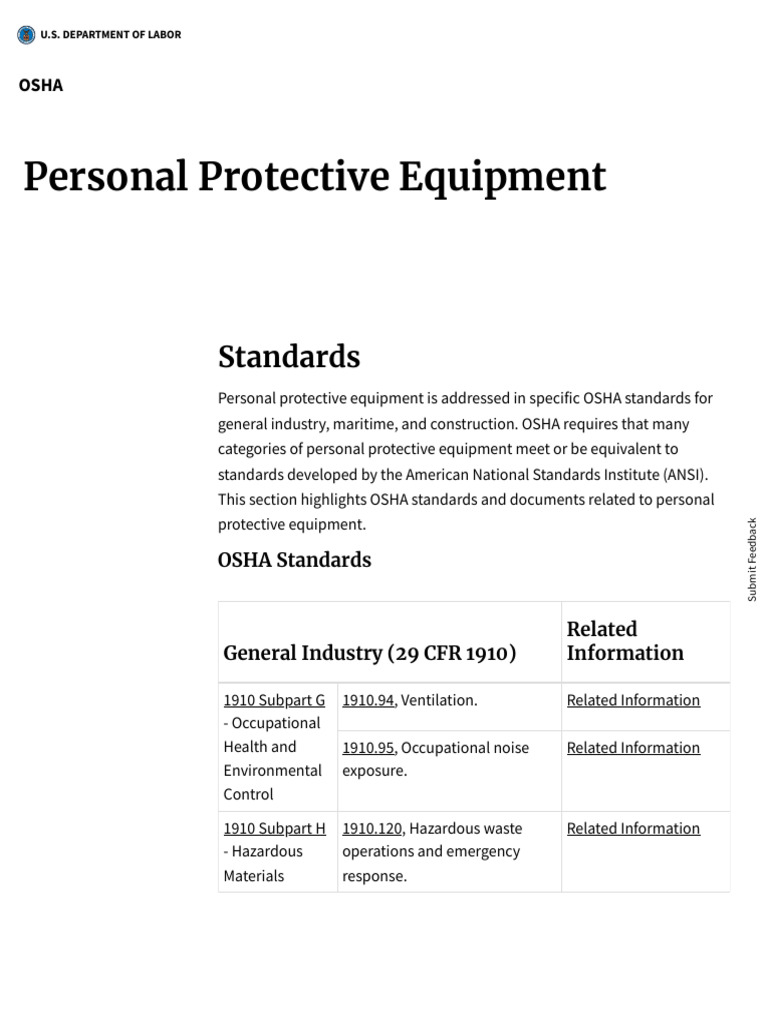 OSHA Personal Protective Equipment Standards | PDF | Personal ...