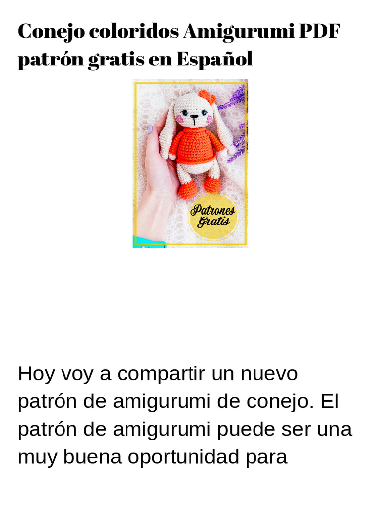 Patrón Conejo Amigurumi Gratis PDF | PDF | Amigurumi | Costura