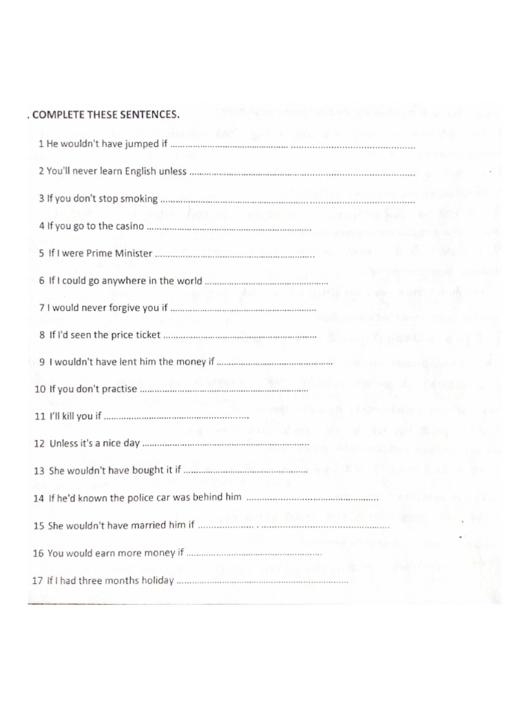 Complete The Sentences - Conditionals | PDF