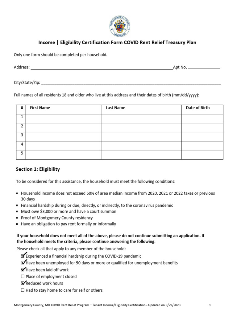 Tenant Income & Eligibility Form-Treasury Plan - PRINT & SIGN - Updated ...