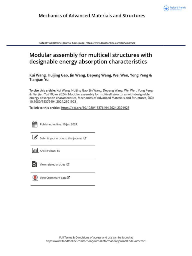 Modular Assembly For Multicell Structures With Designable Energy ...