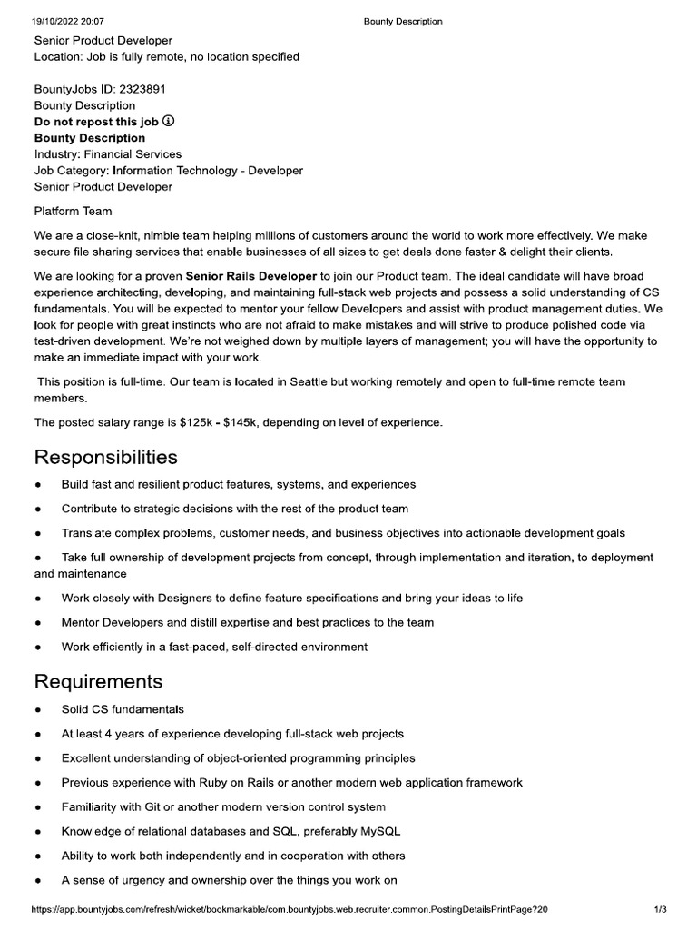 Senior Product Developer | PDF Senior Product Developer | PDF