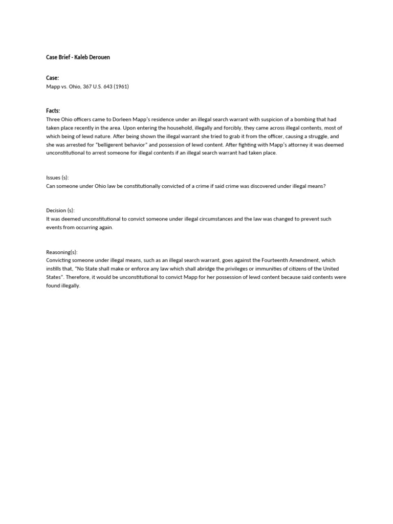 Mapp v. Ohio Case Summary | PDF