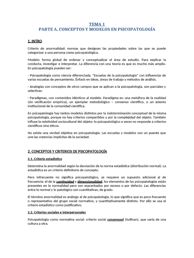 TEMA 1. Parte A1 | PDF | Trastorno mental | Psicopatología