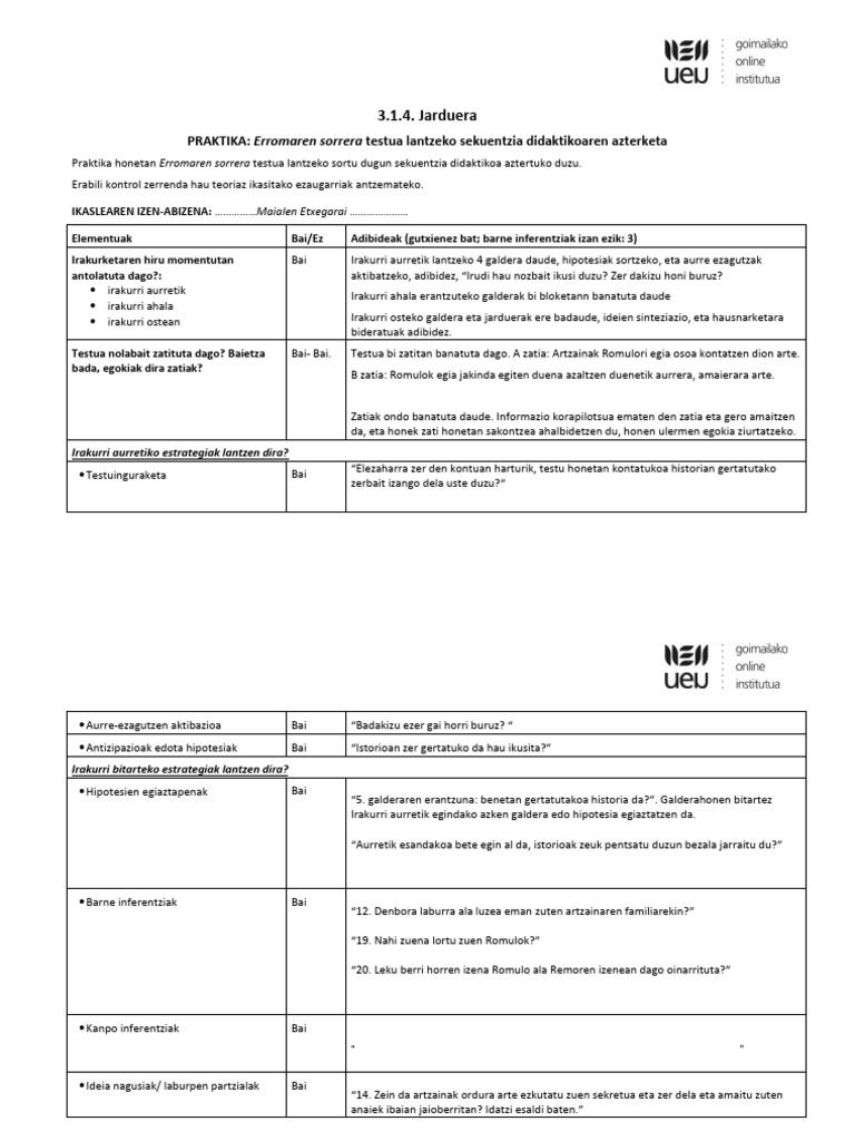 Erromaren Sorrera SDren BEHAKETARAKO PLANTILA - Maialen Echegaray | PDF