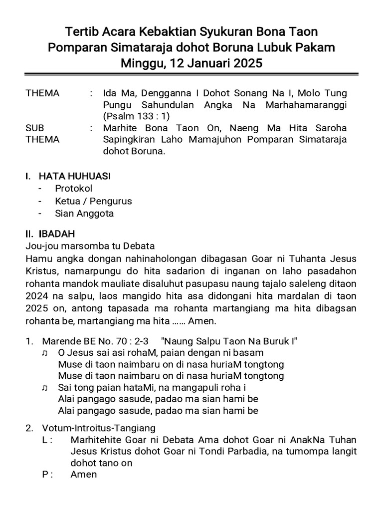 Tertib Acara Bona Taon Simataraja Dohot Boruna | PDF
