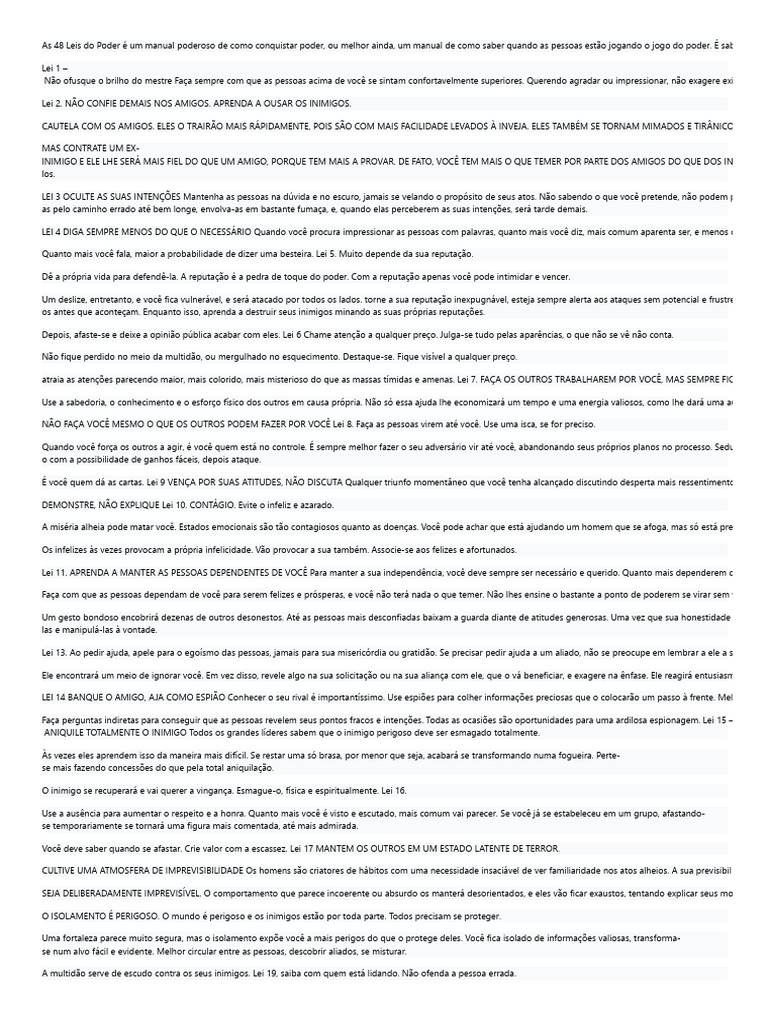 As 48 Leis do Poder: Resumo e Análise | PDF | Tempo | Espionagem
