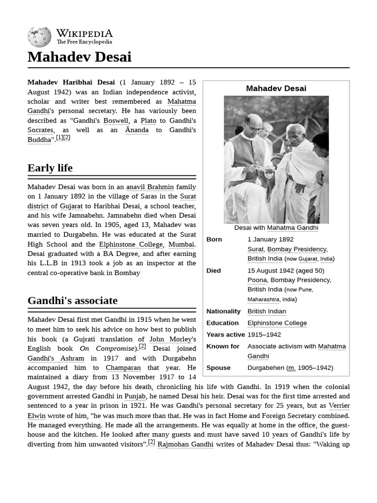 Mahadev_Desai | PDF | Mahatma Gandhi | Indian Nationalism