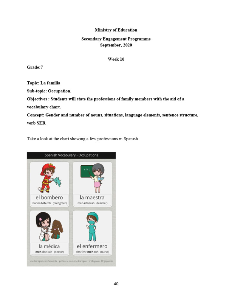 Grade 7 Spanish Week 10 Lesson 1 and Answersheet | PDF | Grammatical ...