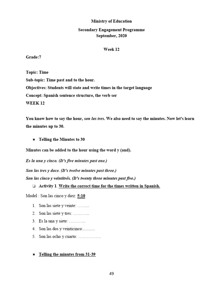 Grade 7 Spanish Week 12 Lesson 1 and Answersheet | PDF | Linguistics ...