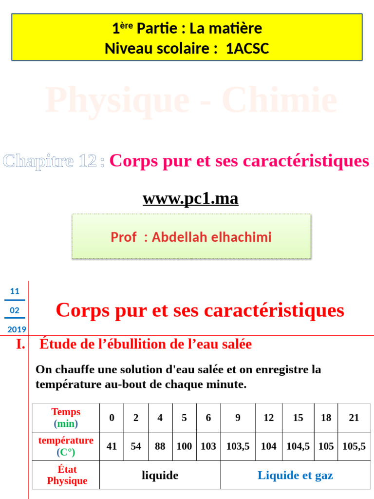 Caractéristiques des corps purs en chimie | PDF