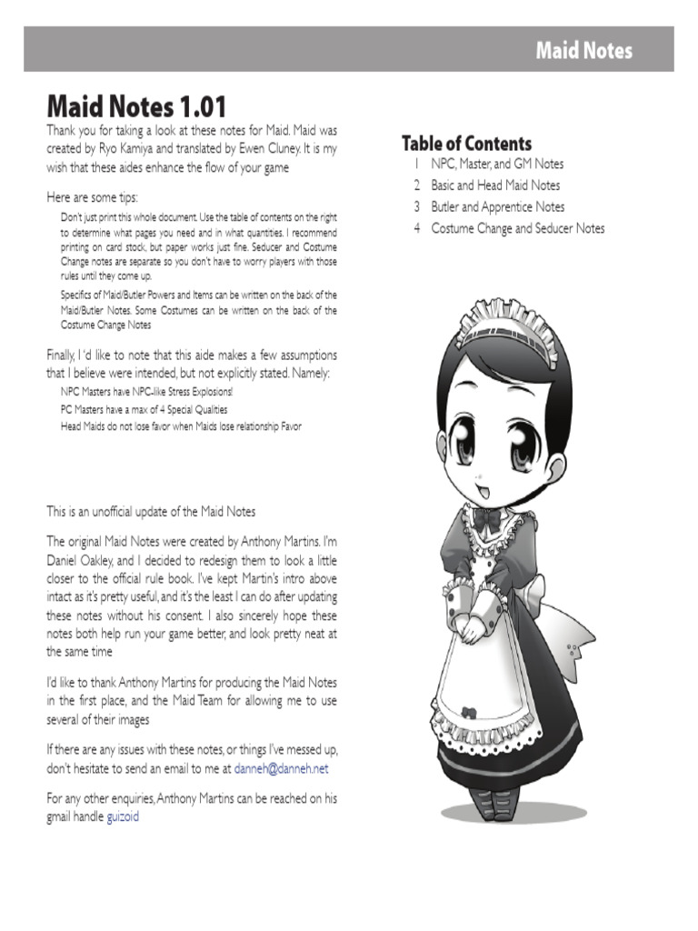 Maid Game Notes and Tips Guide | PDF | Role Playing Games | Tabletop Games