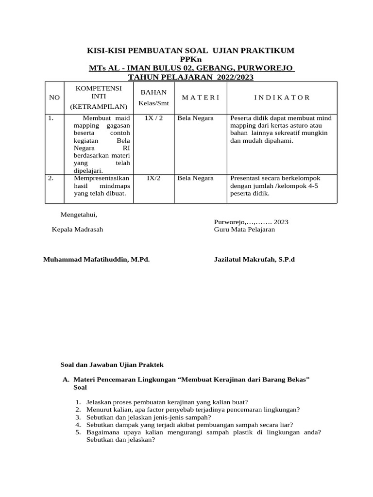 KISI KISI UJIAN PRAKTIK PPKN KELAS 9 | PDF